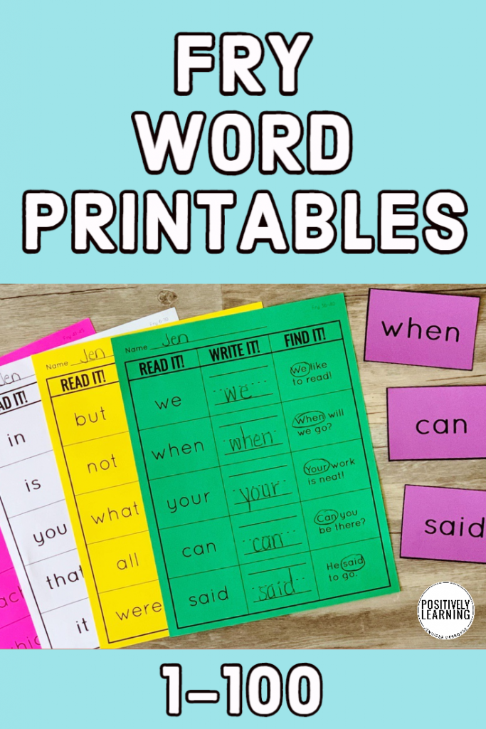 Fry Words Worksheets Set 1 - Positively Learning