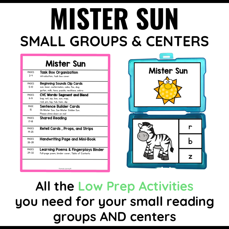 Mister Sun Literacy Centers - Positively Learning