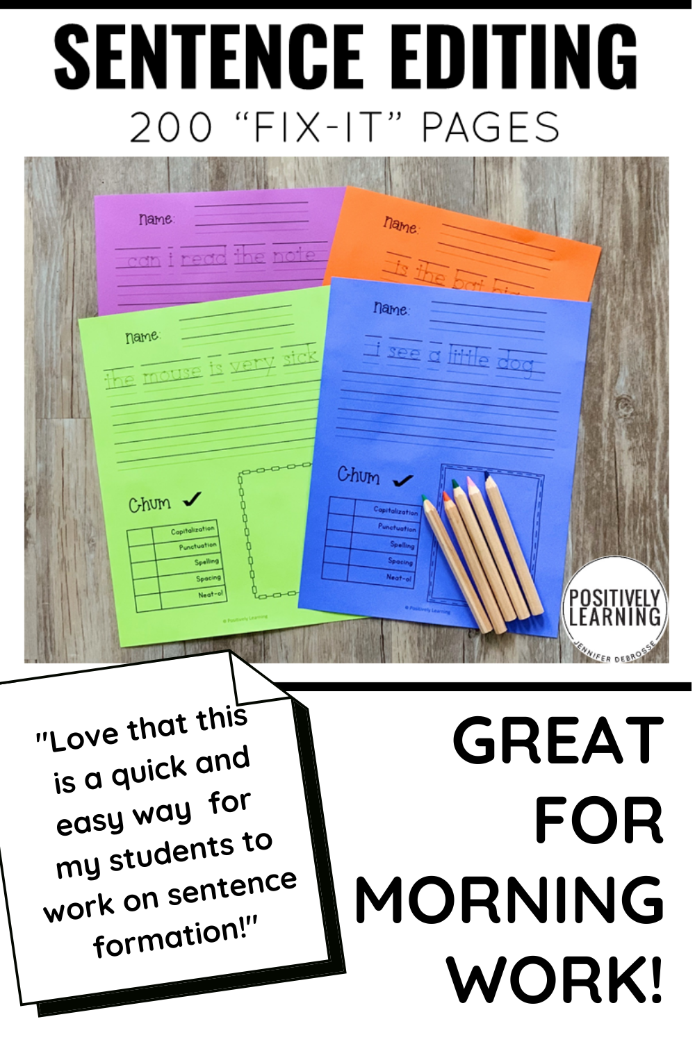 Sentence Editing Pages - Positively Learning