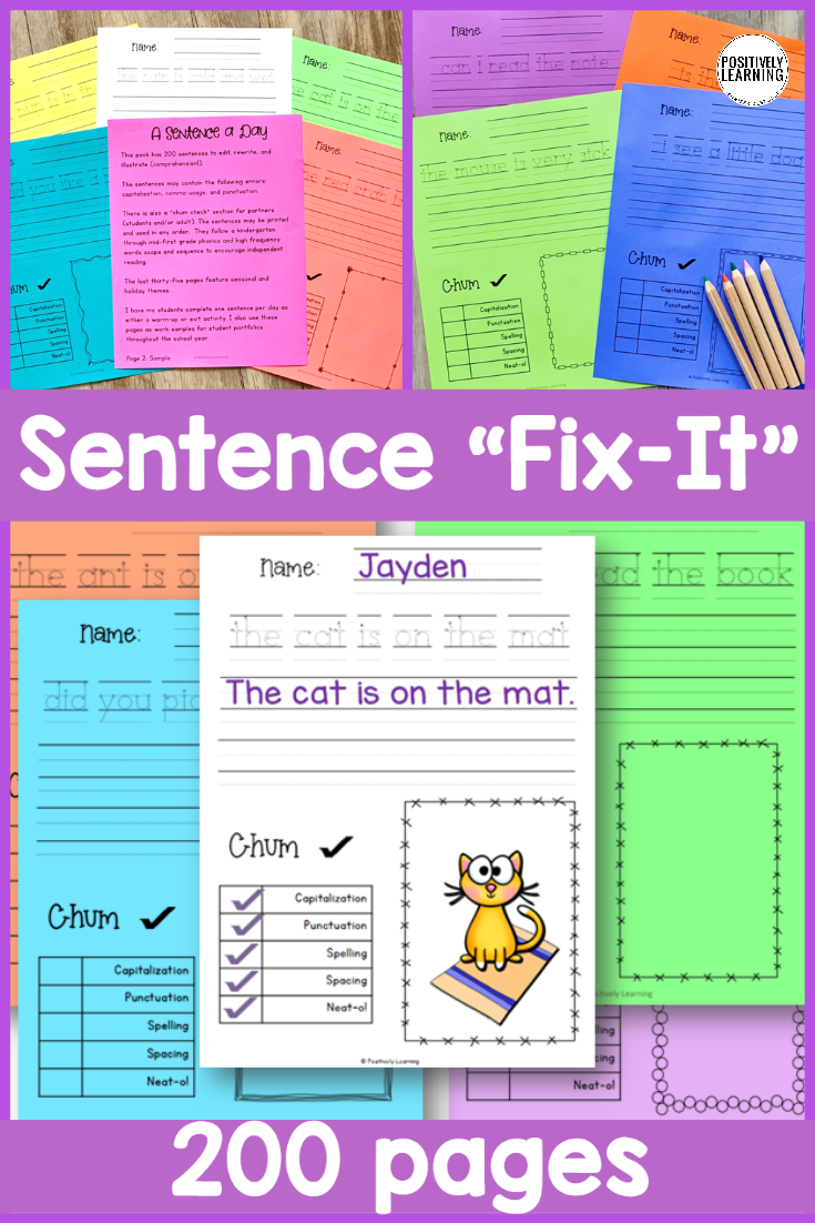 Sentence Editing Pages - Positively Learning
