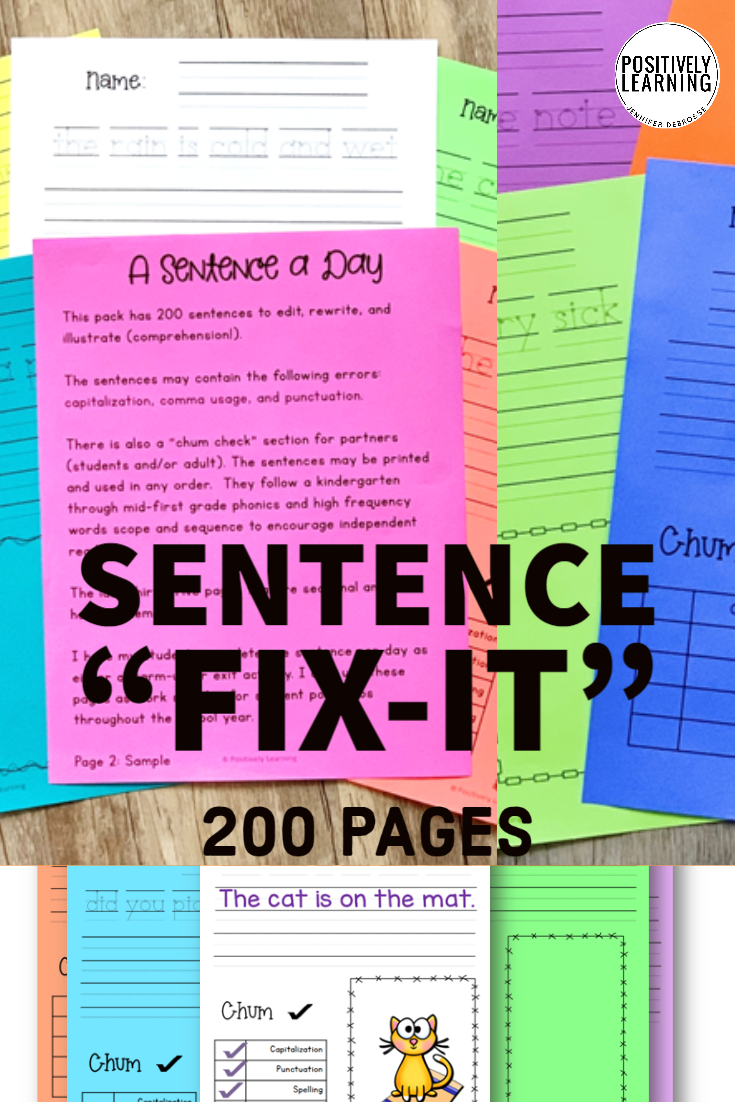 Sentence Editing Pages - Positively Learning