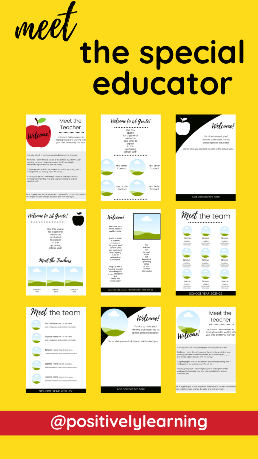 Meet the Teacher Templates - Positively Learning