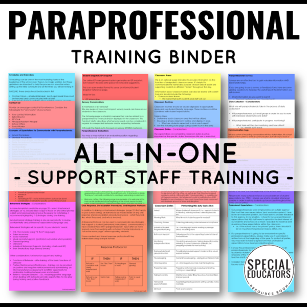 Paraprofessional Training Binder for Special Education - Positively ...