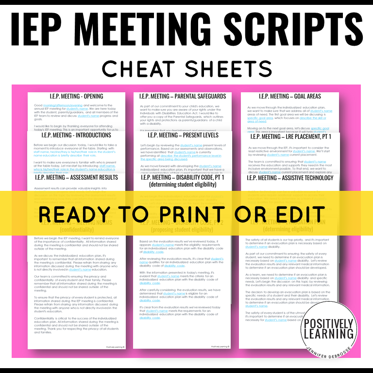 IEP Meeting Scripts Cheat Sheets - Positively Learning