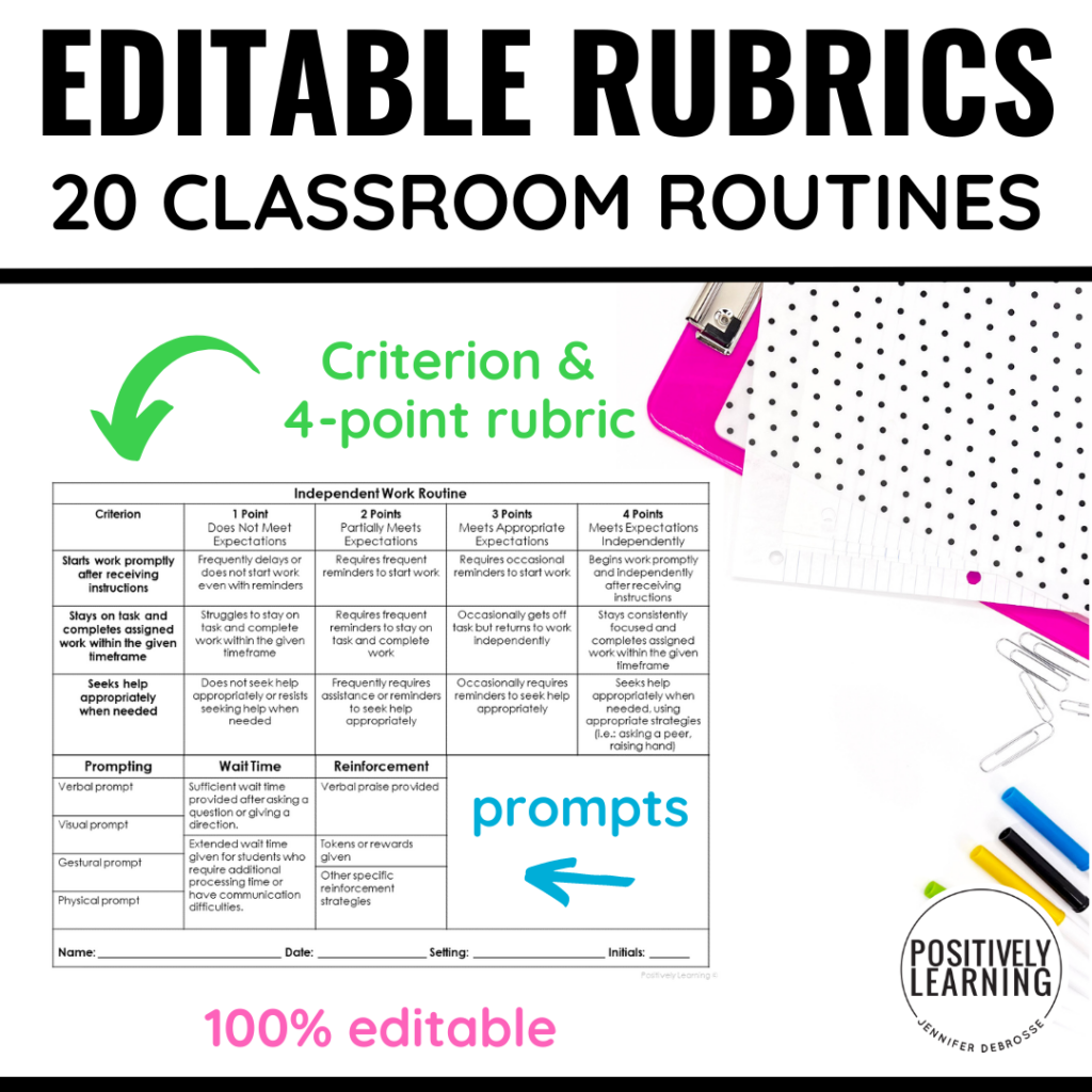 Classroom Routine Rubrics - Positively Learning