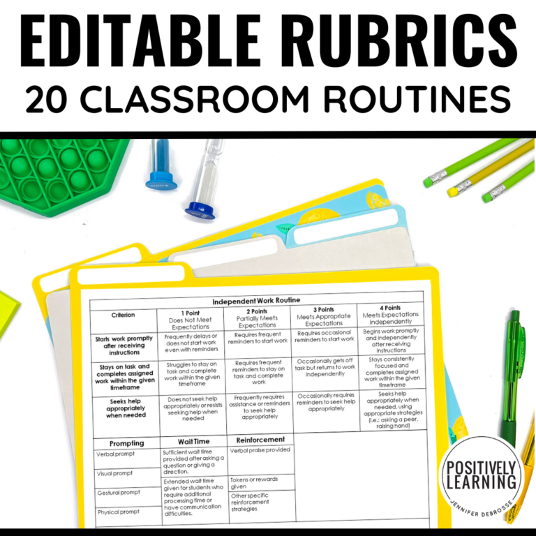 Classroom Routine Rubrics - Positively Learning