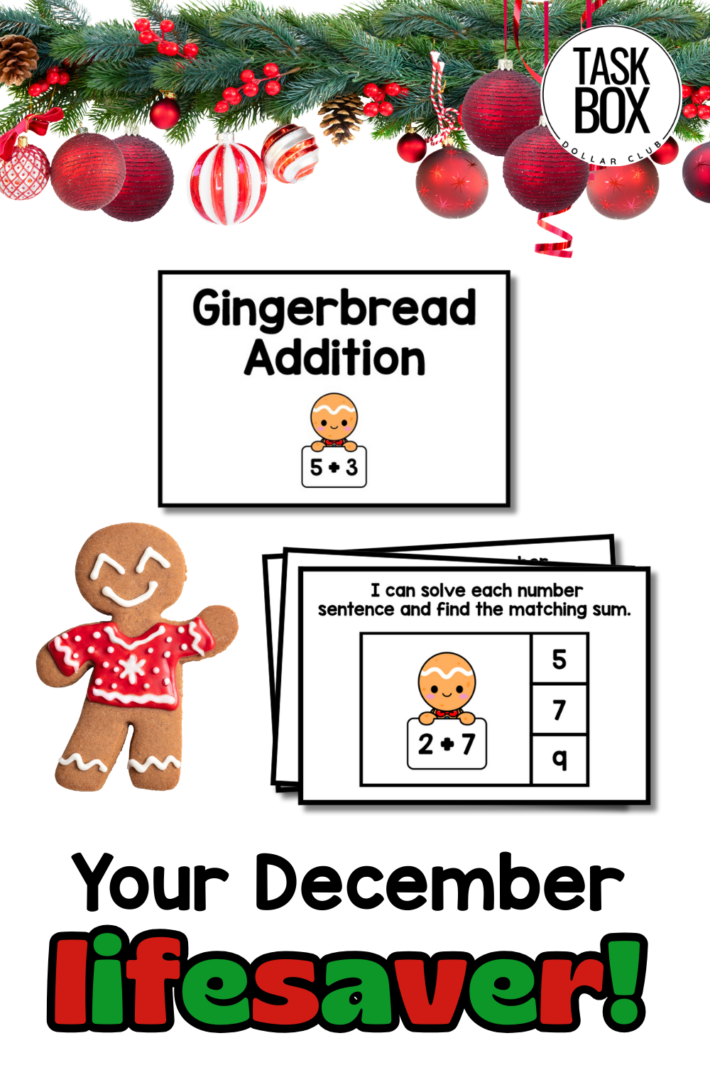 Gingerbread Addition Fact Fluency Task Box