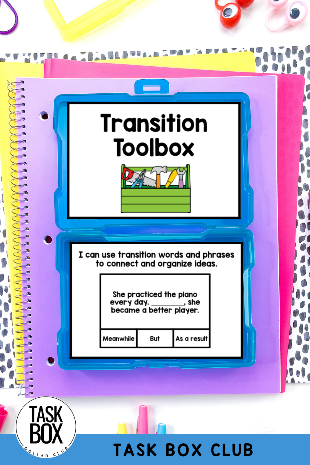 Transition Words and Phrases Toolbox Task Cards